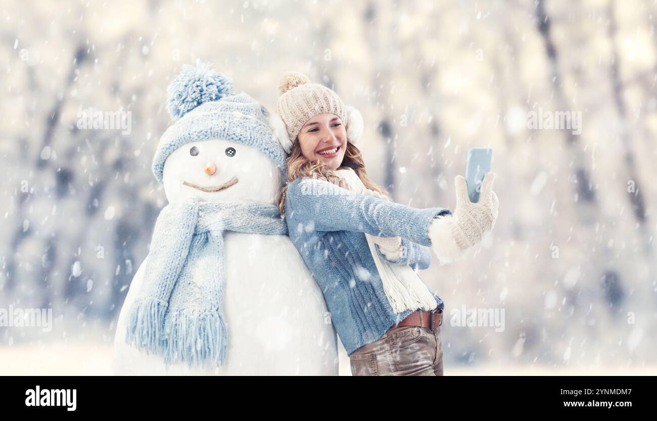 Happy young Social media influencer travel woman taking a selfie with a ...