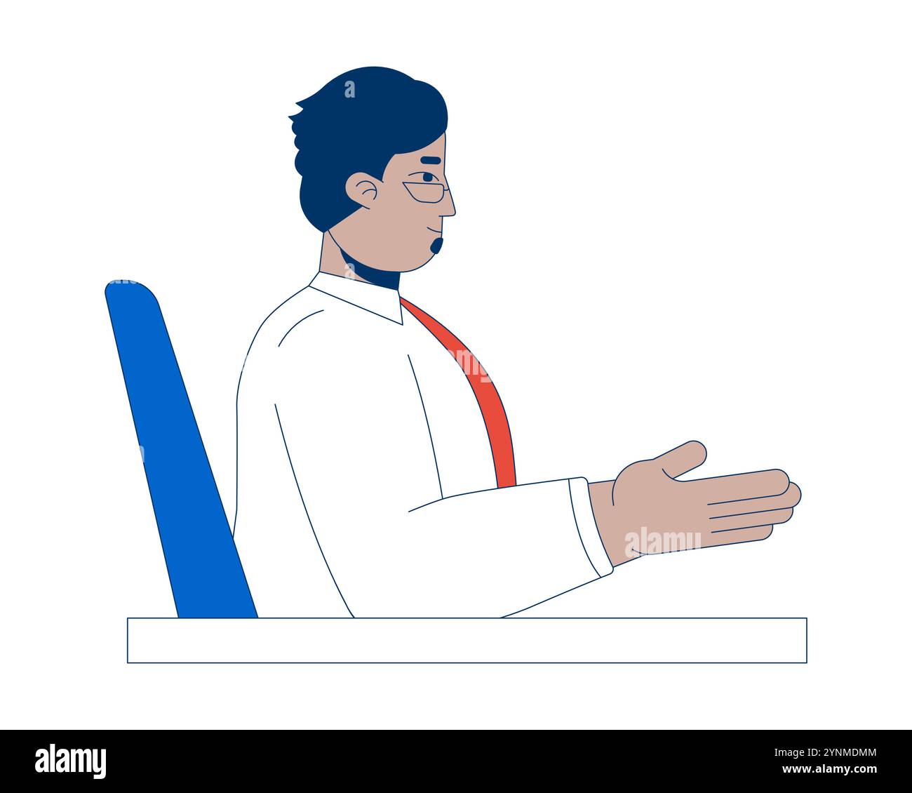 Arab middle aged business man sitting at desk gesturing hand 2D cartoon ...
