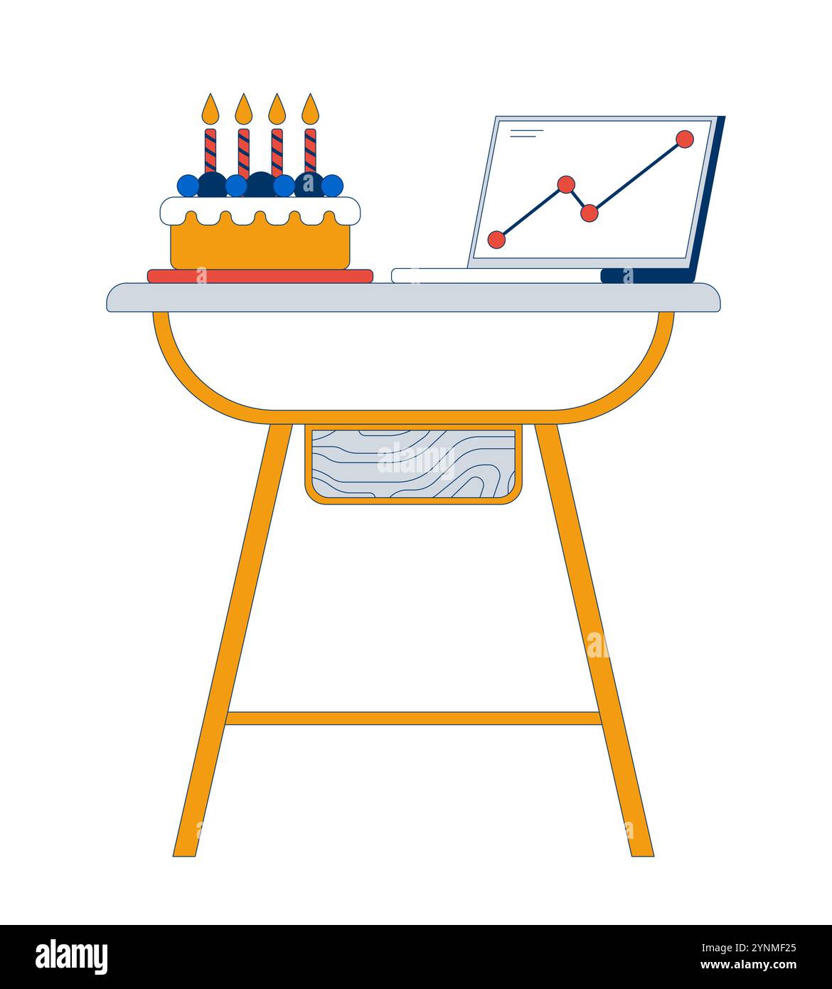 Laptop chart with party cake on side table 2D cartoon object Stock ...