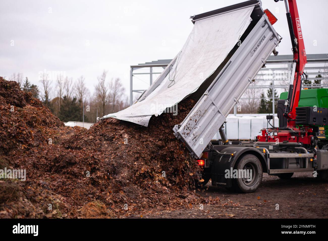 A dump truck brought new green waste for composting Stock Photo - Alamy