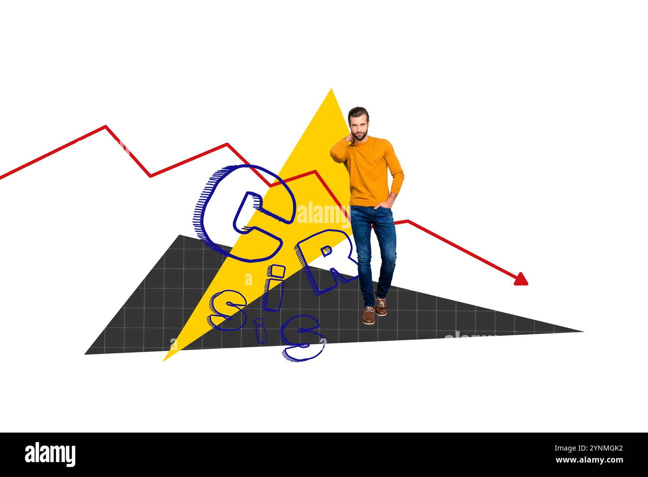 Creative collage picture young man posing model crisis economy downfall ...