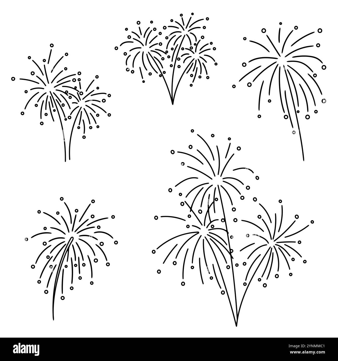 Fireworks. Firework black line icon set. Simple doodle contours Stock ...