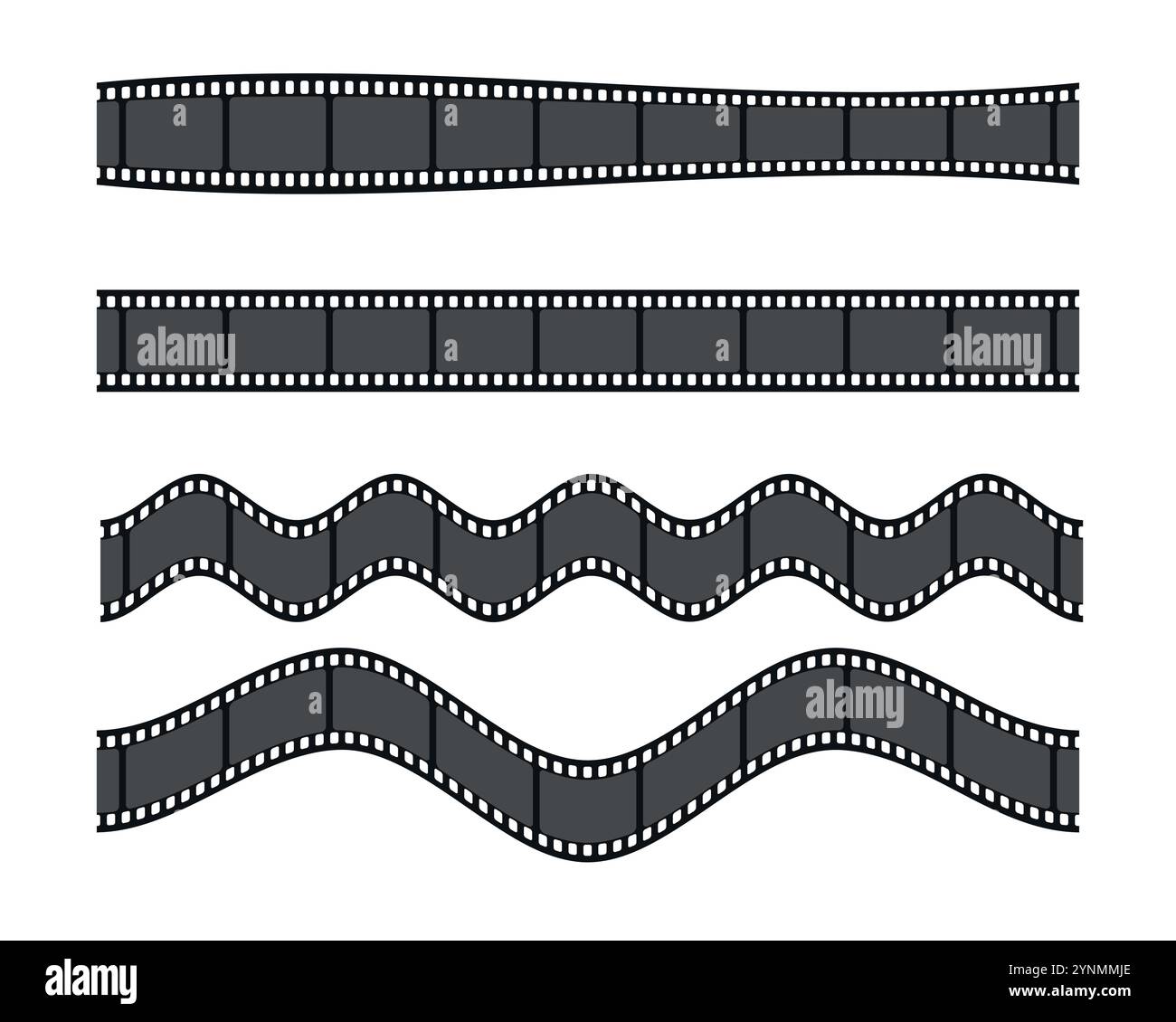 Set of film strips. Curved and wavy film tapes isolated on white ...