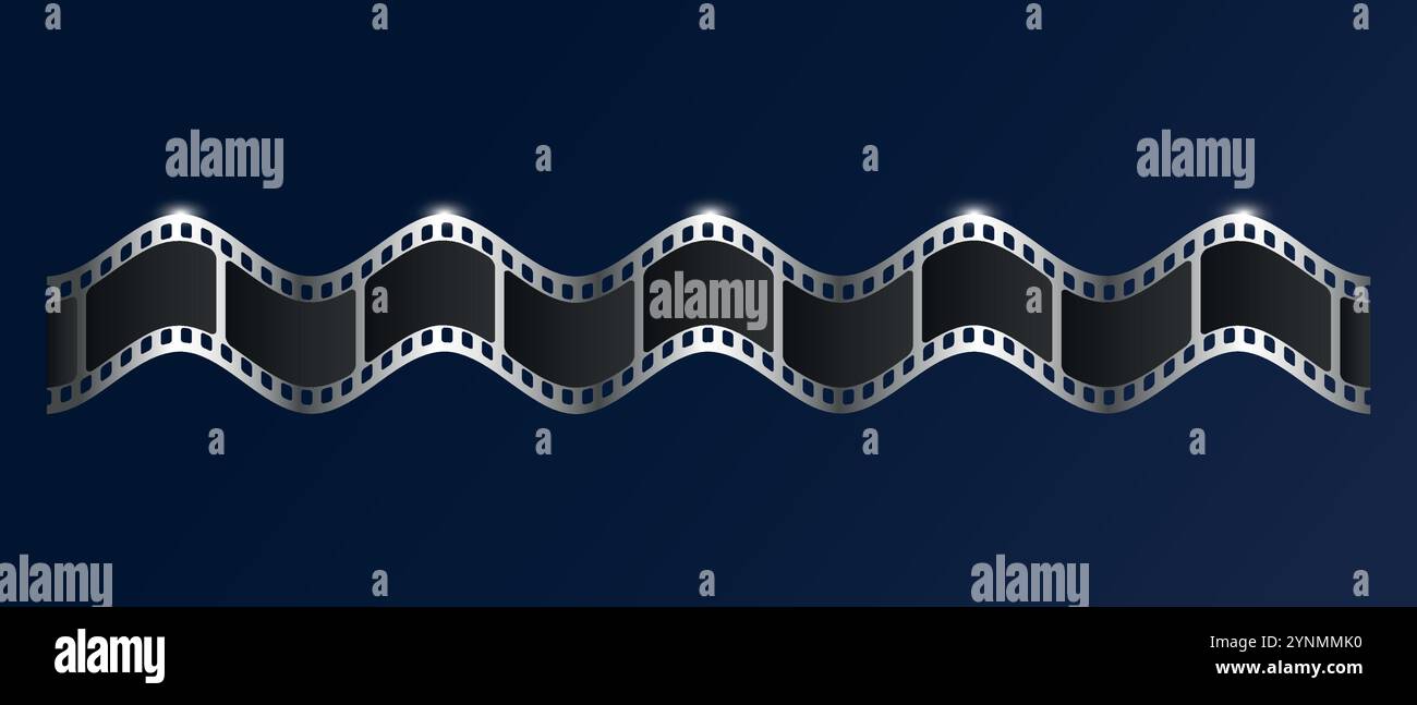 Shiny silver wavy film strip, film negative. Curved film tape ribbon ...