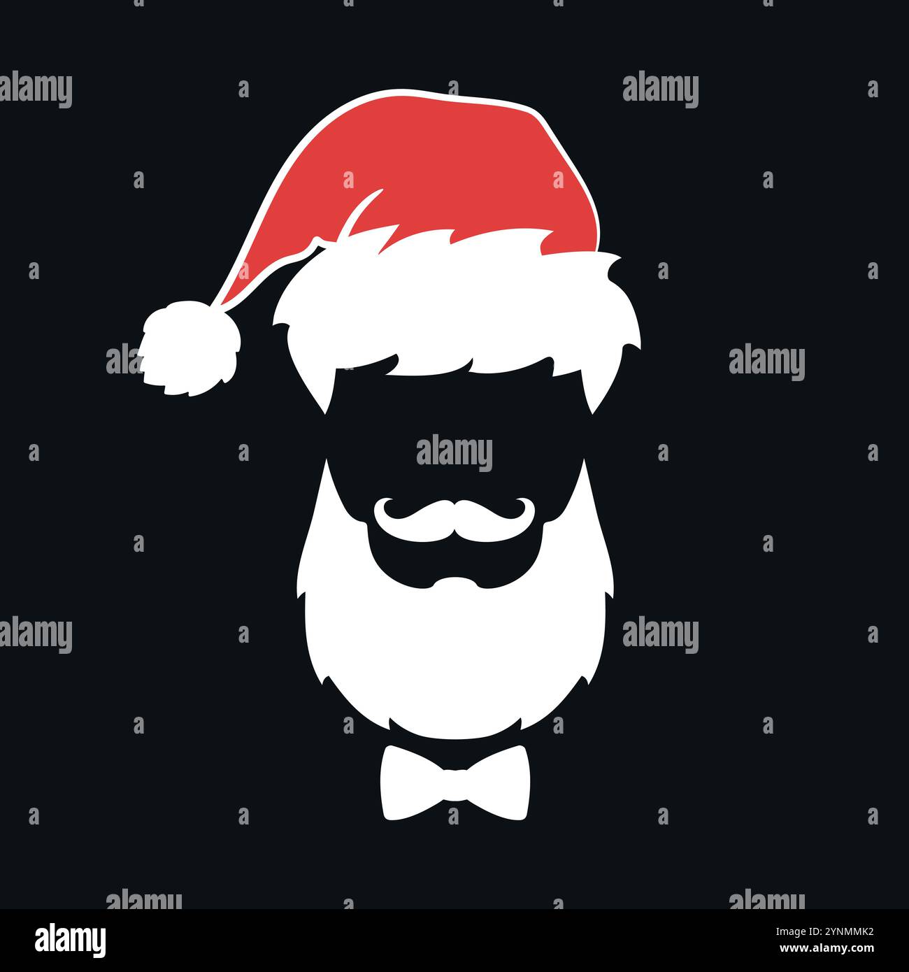 Santa Claus face emblem on black background. Santa red hat, beard ...