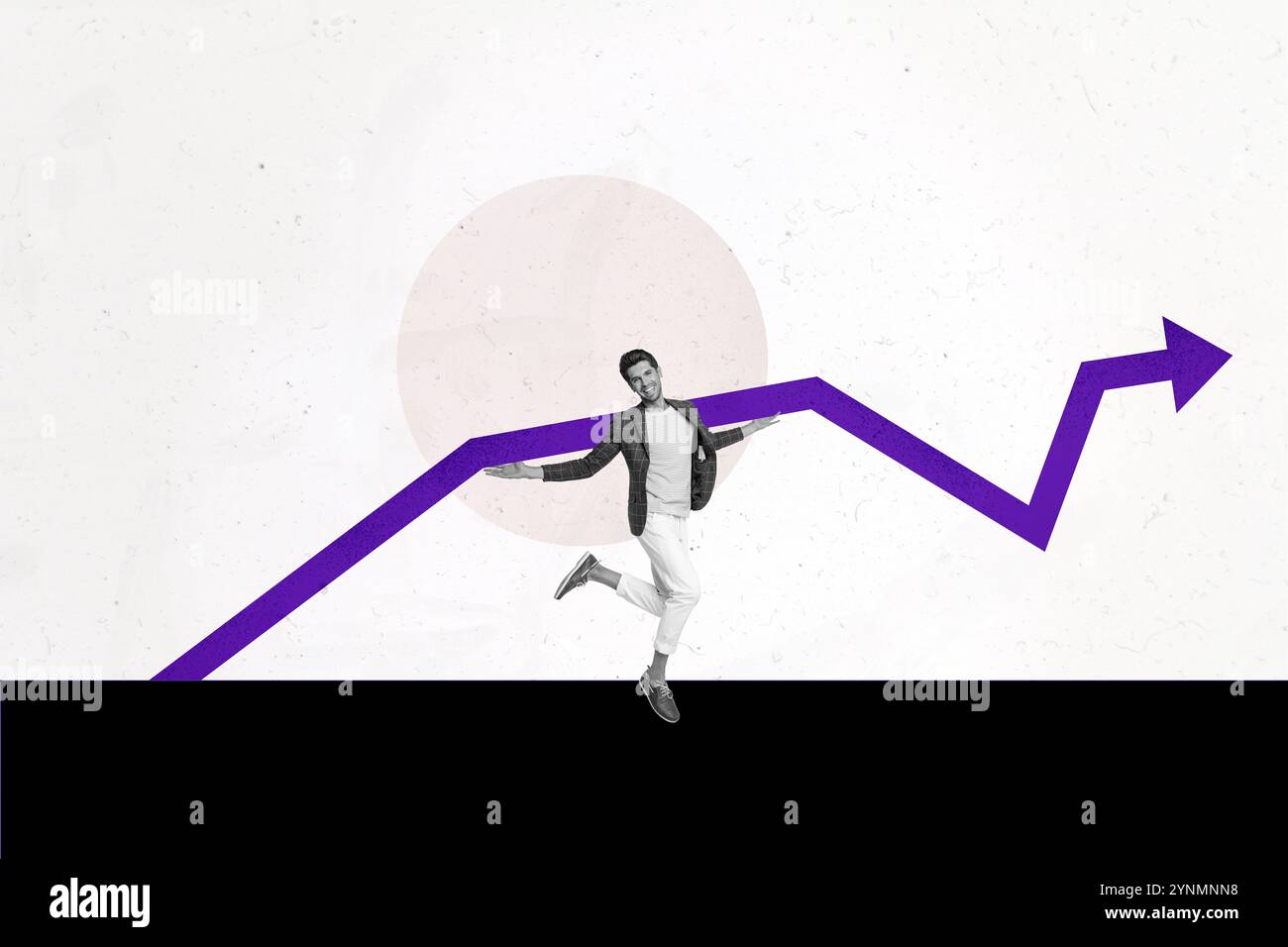 Creative collage young man achieve goal aim target inspiration growth improvement dynamic stock ...