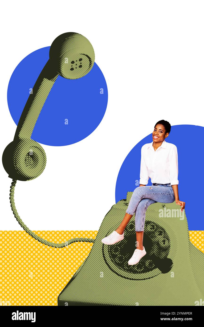 Trend artwork creative sketch 3D photo collage of huge landline phone ...