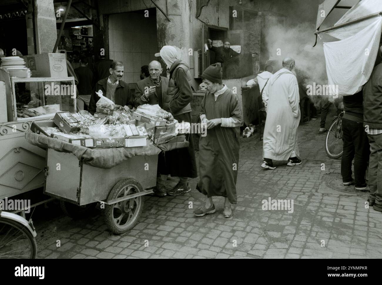 Street life in the souk casbah in the ancient old city of Marrakesh in ...