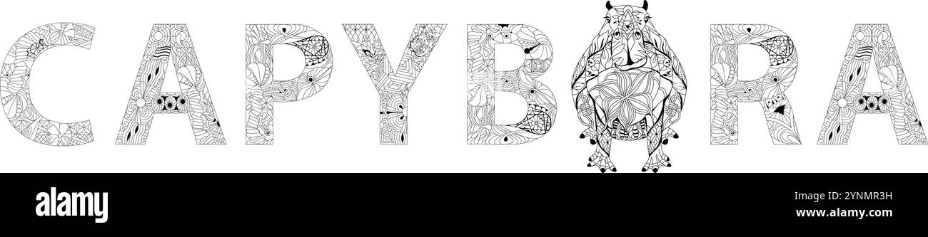 Word Capybara zentangle styled for coloring book, for t-shirt design ...