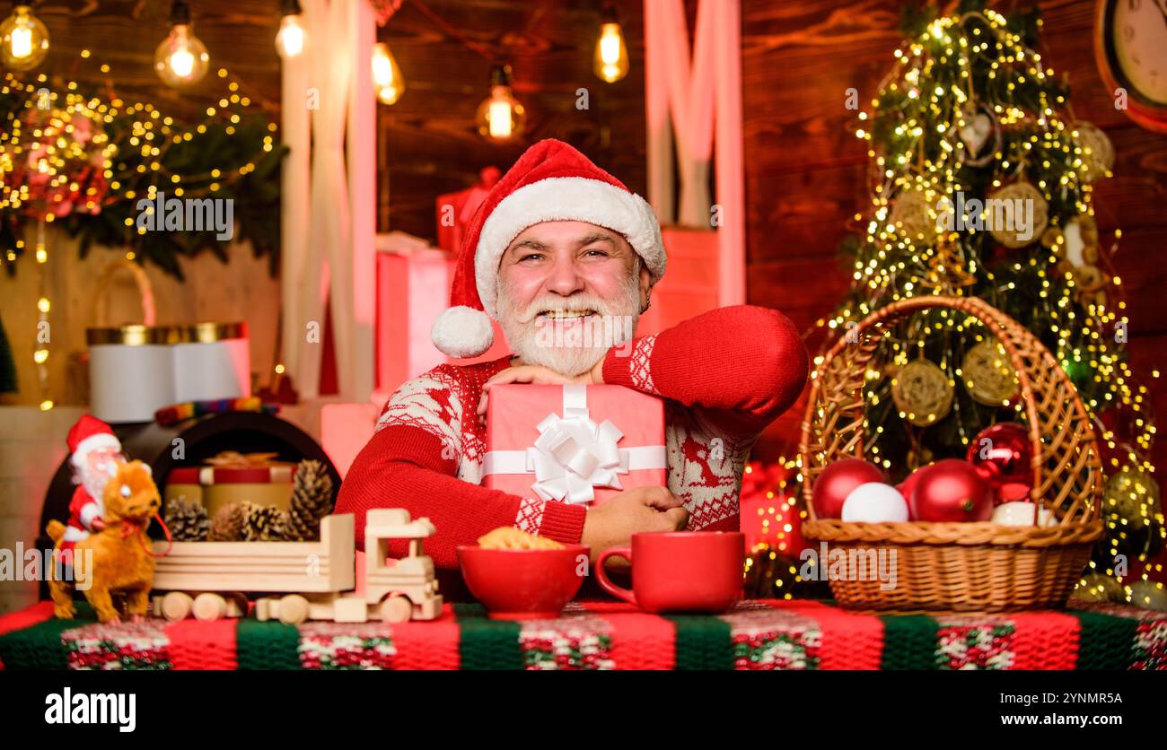 shop and eat. bearded man eat cookies. winter holiday mood. xmas party ...