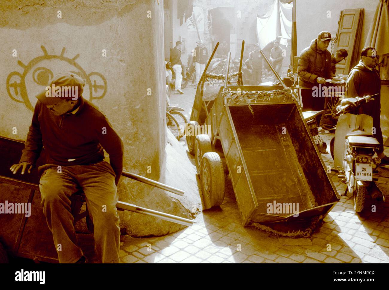 Street life in the souk casbah in the ancient old city of Marrakesh in ...