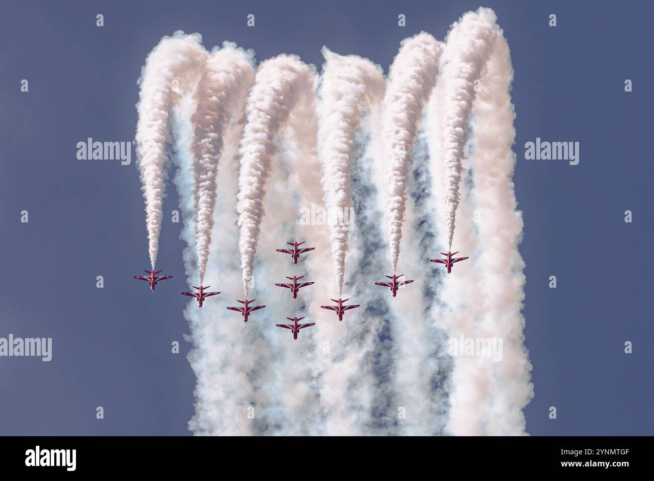 The Red Arrows, the Royal Air Force’s premier aerobatic team, execute a ...