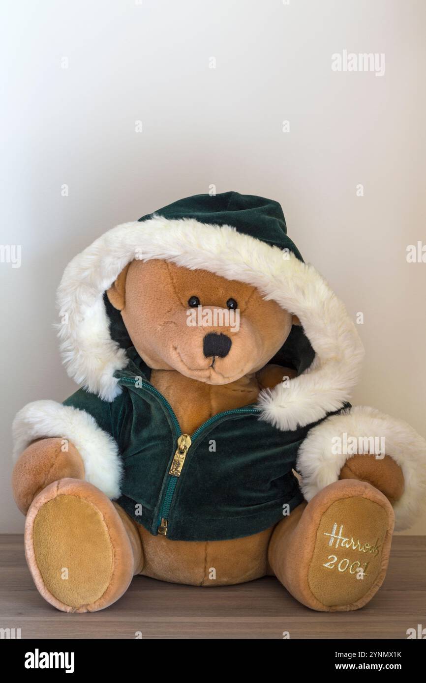 Harrods 2001 Teddy Bear soft cuddly toy sitting dressed in green velvet ...