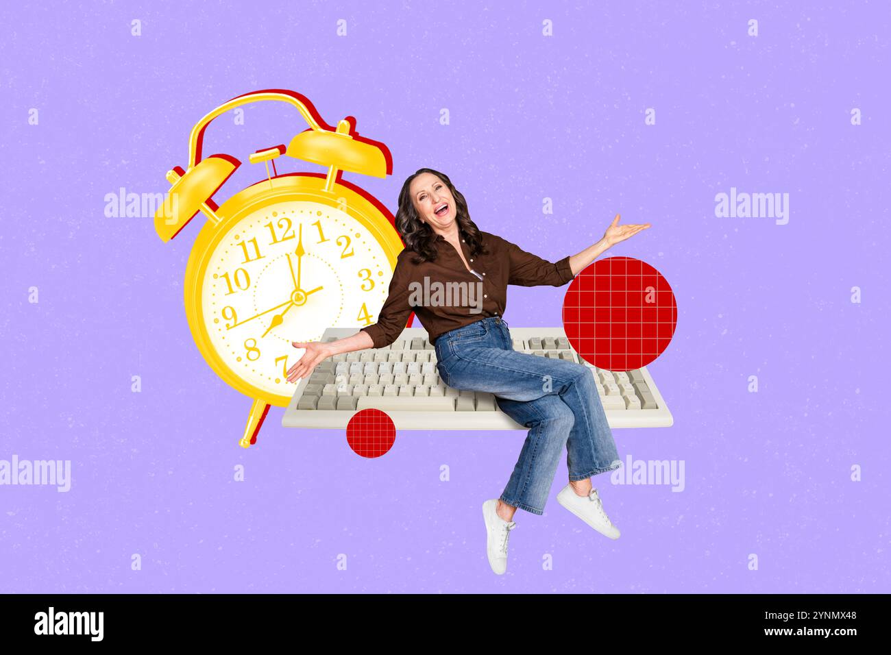 Creative collage picture mature woman director boss computer equipment ...