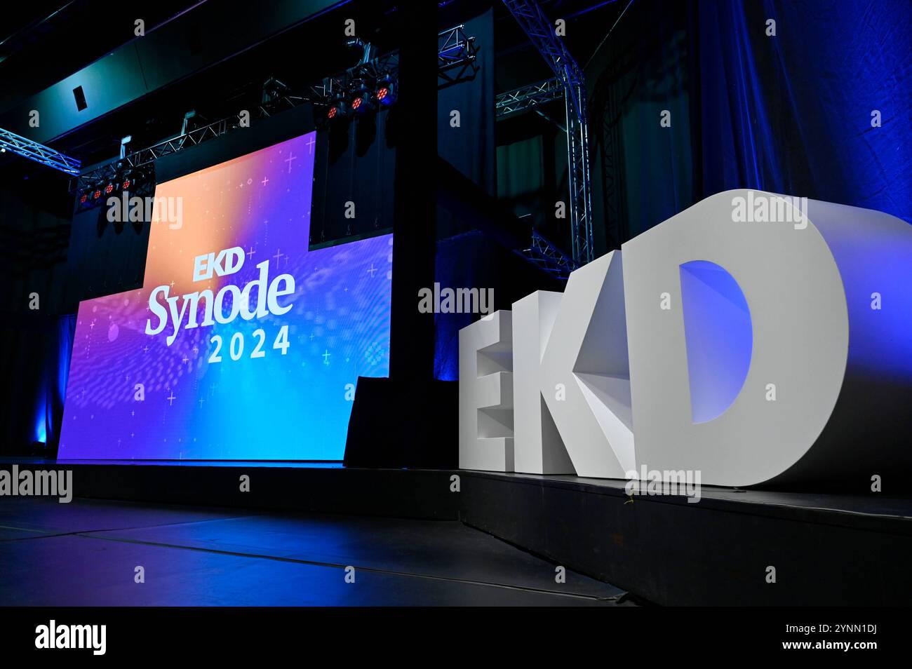 Logo der Evangelischen Kirche Deutschlands EKD waehrend der Tagung des ...