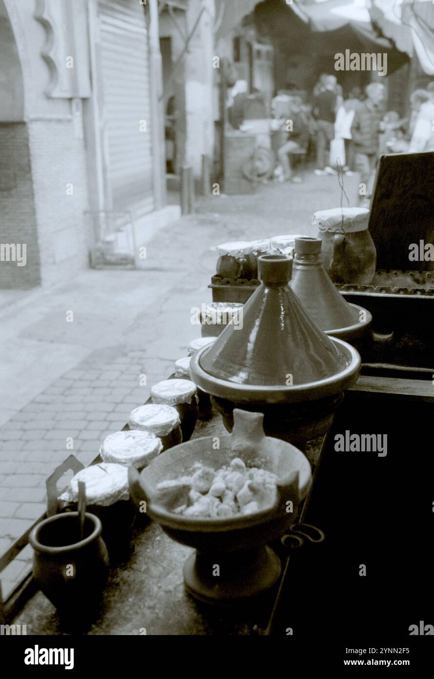 Tajine food in the casbah souk of the old city of Marrakesh in Morocco ...