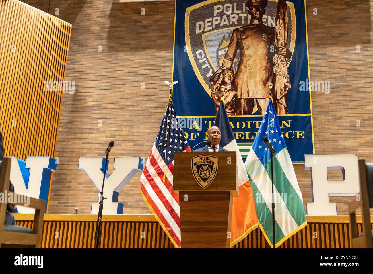 Mayor Eric Adams speaks before he sworn Jessica Tisch as Police ...