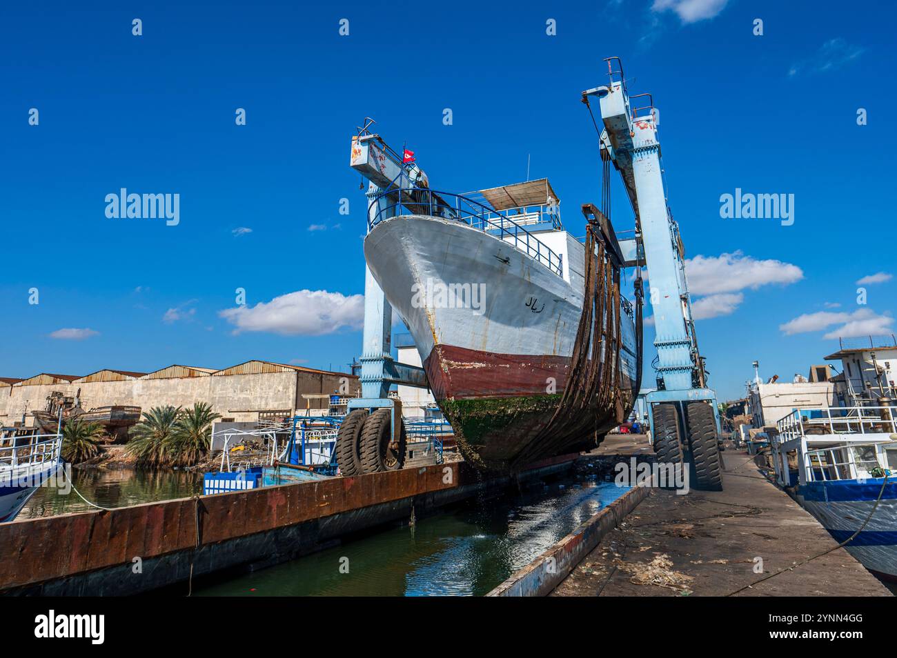 Sfax Tunisia - November 12, 2024: Crane for lifting boats from the ...