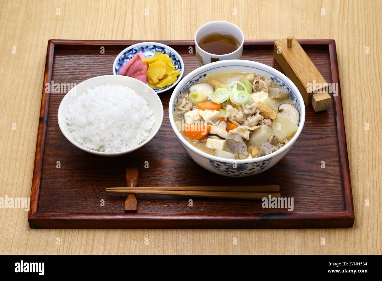 Tonjiru ( pork and vegetables miso soup ) set meal, Japanese food Stock ...