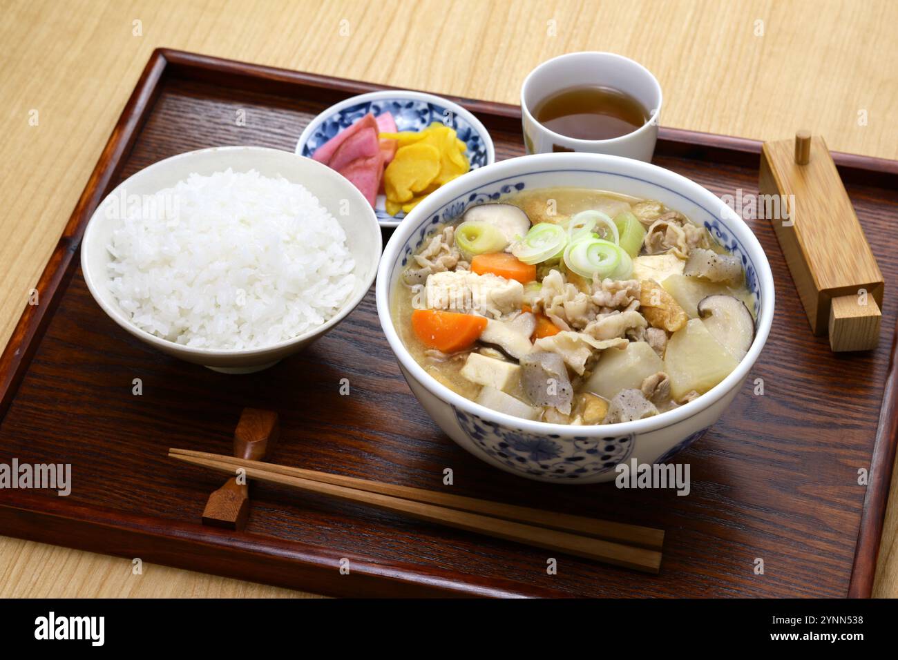Tonjiru ( pork and vegetables miso soup ) set meal, Japanese food Stock ...