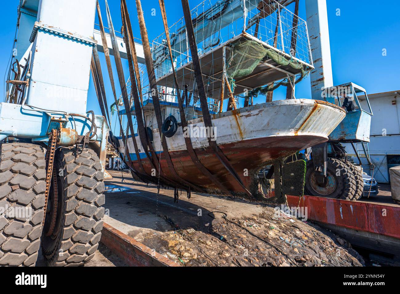 Sfax Tunisia - November 12, 2024: Crane for lifting boats from the ...