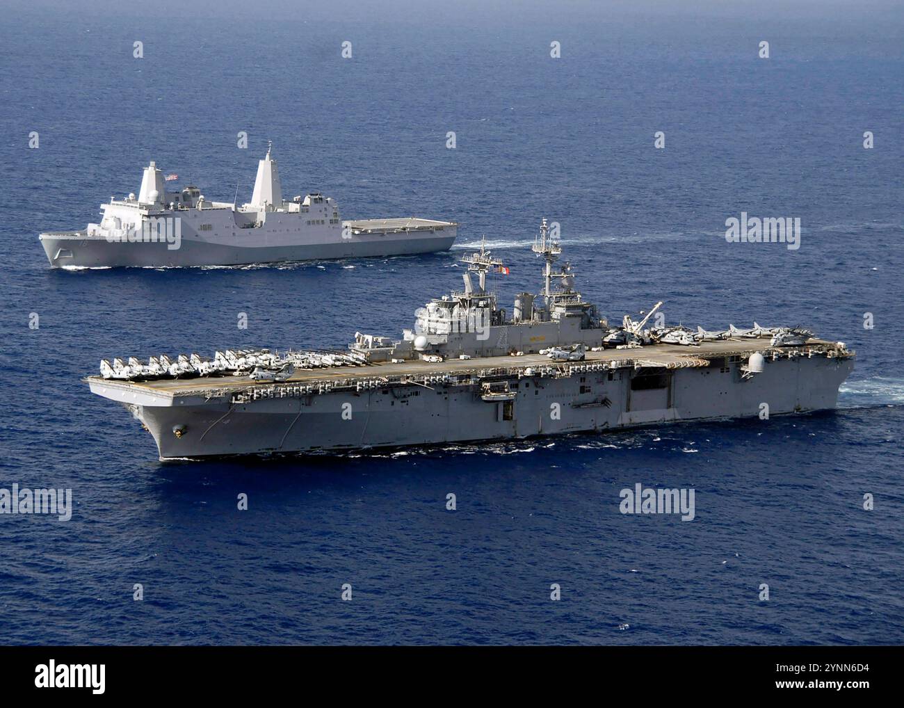 The amphibious assault ship USS Boxer is underway with the amphibious ...