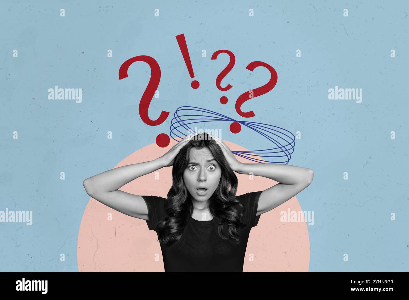 Creative photo collage picture young woman confusion question mark ...
