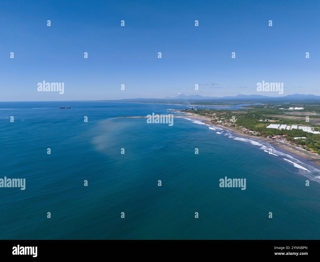 Port Sandino with cargo ship in Nicaragua landscape aerial drone view ...