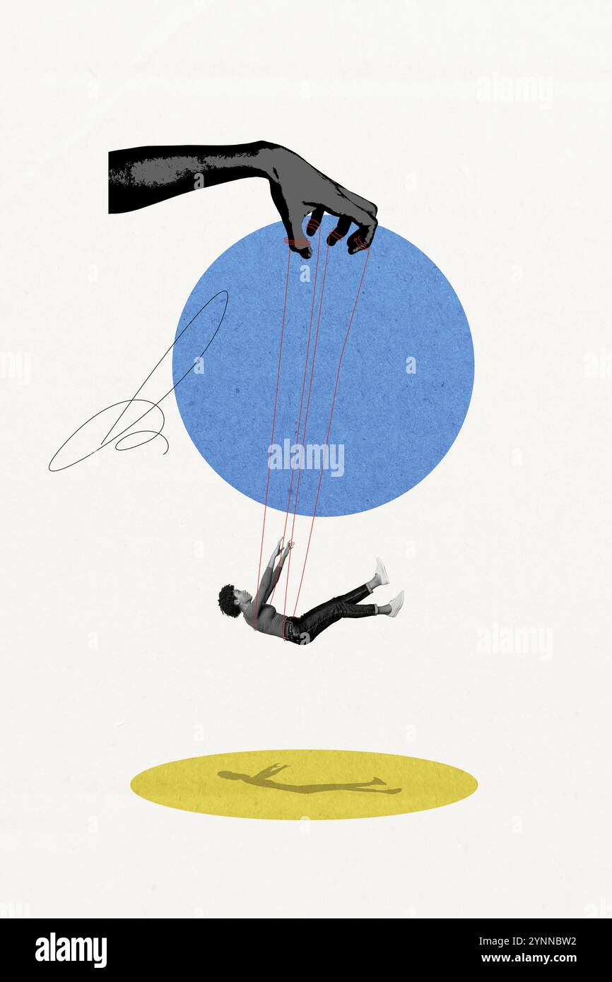 Collage 3d image of pinup pop retro sketch of falling female hand ...