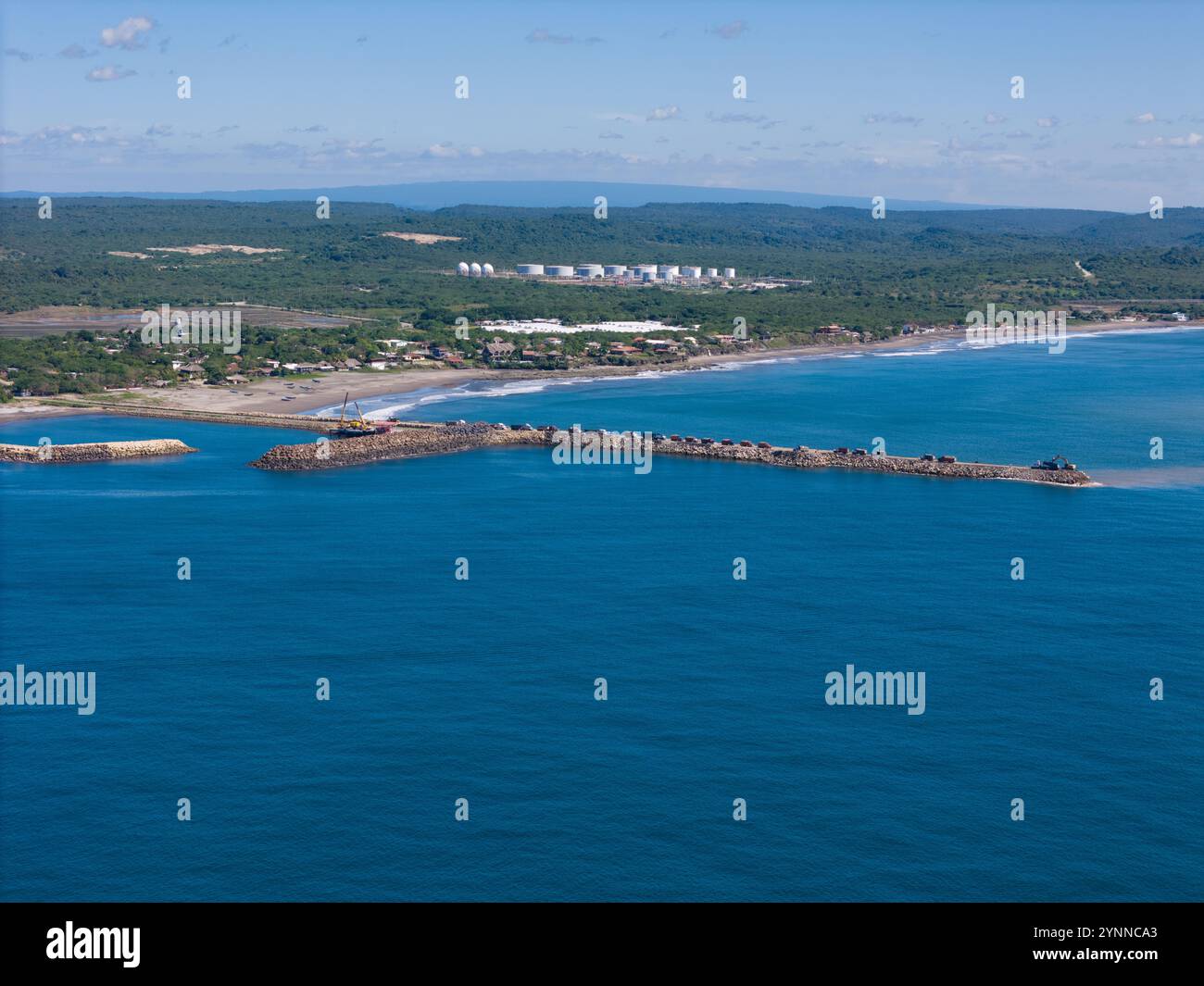 Sea port with gas tank storage aerial drone view Stock Photo - Alamy
