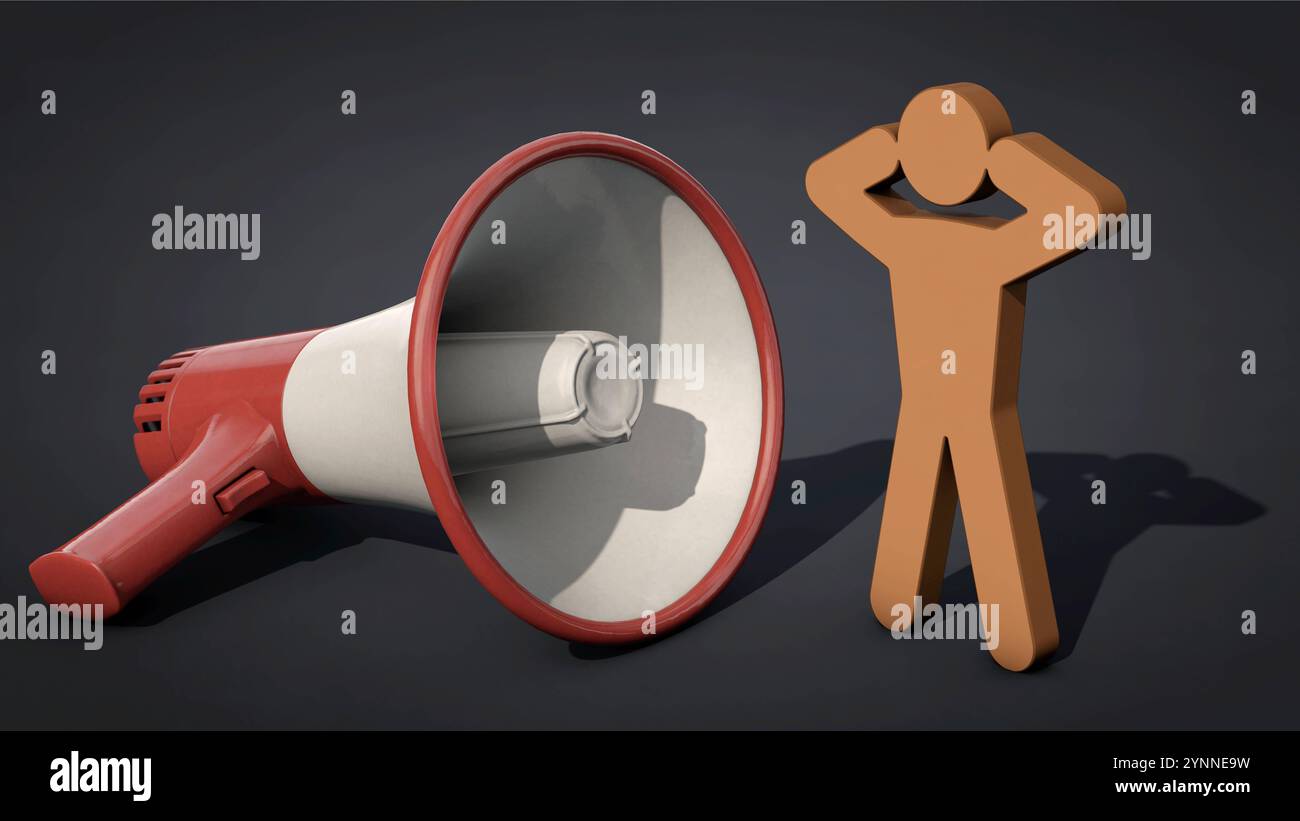 Megaphon beschallt Figur Symbolbild zum Thema Lärmbelästigung ...