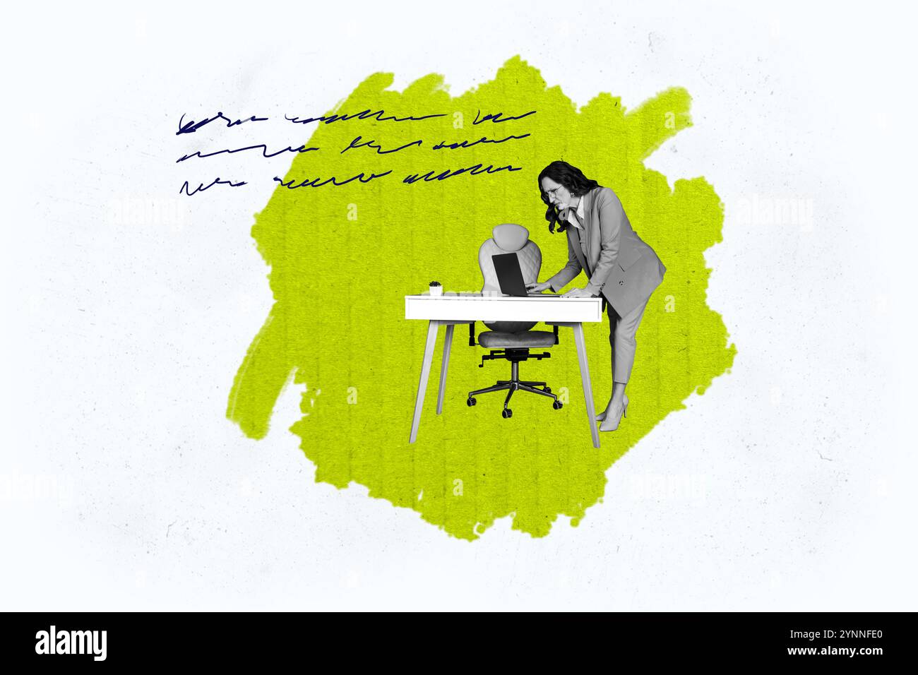 Composite trend artwork sketch image collage of aged lady office ...