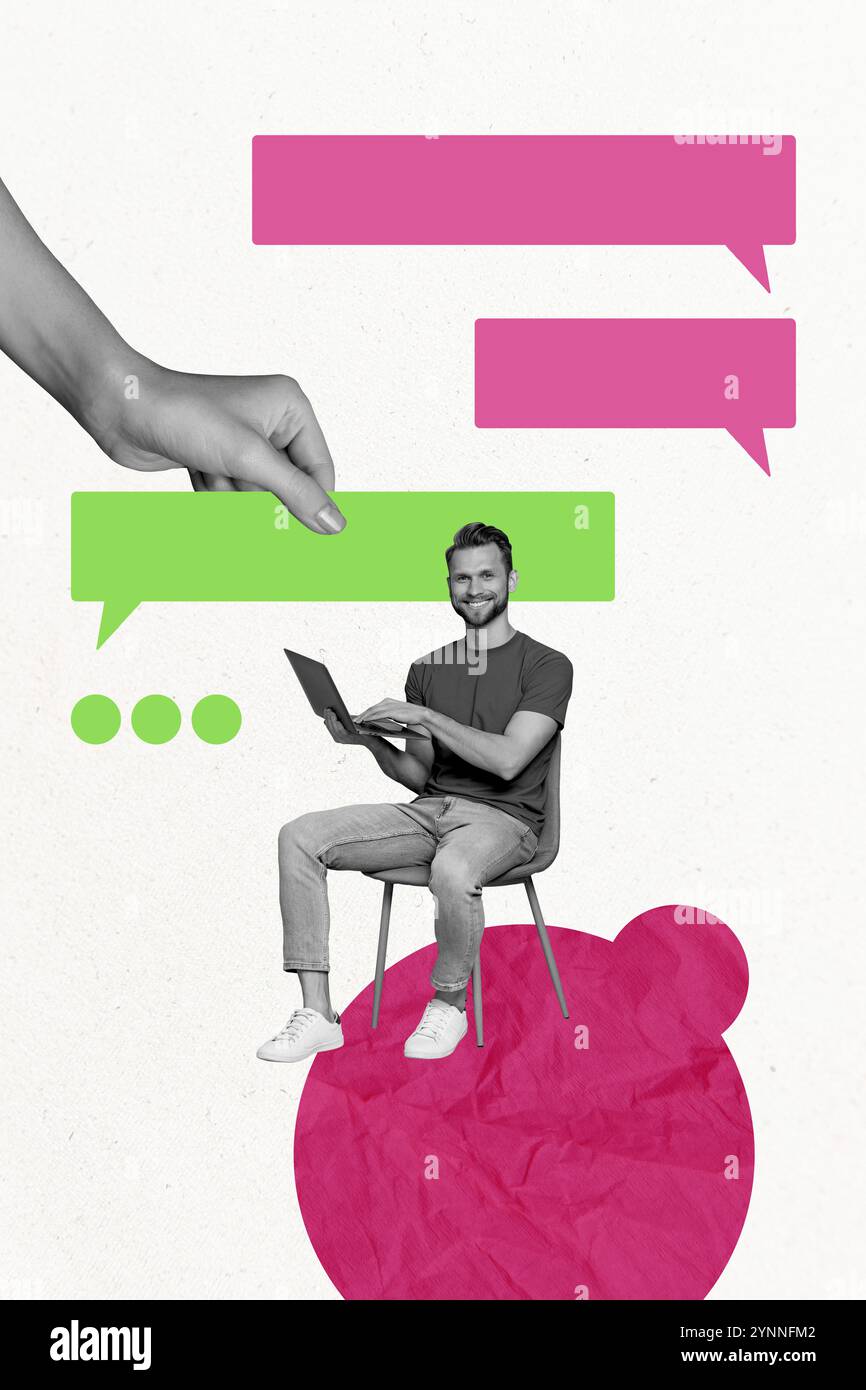 Collage poster template trend artwork sketch of contact speech ...