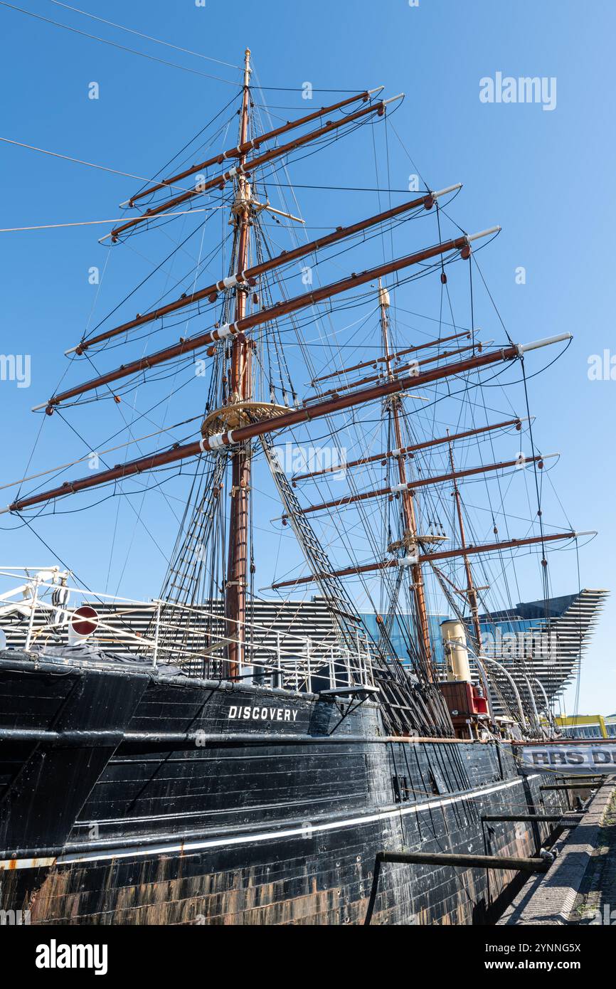 RRS Discovery barque-rigged auxiliary steamship Museum Ship in dry dock ...