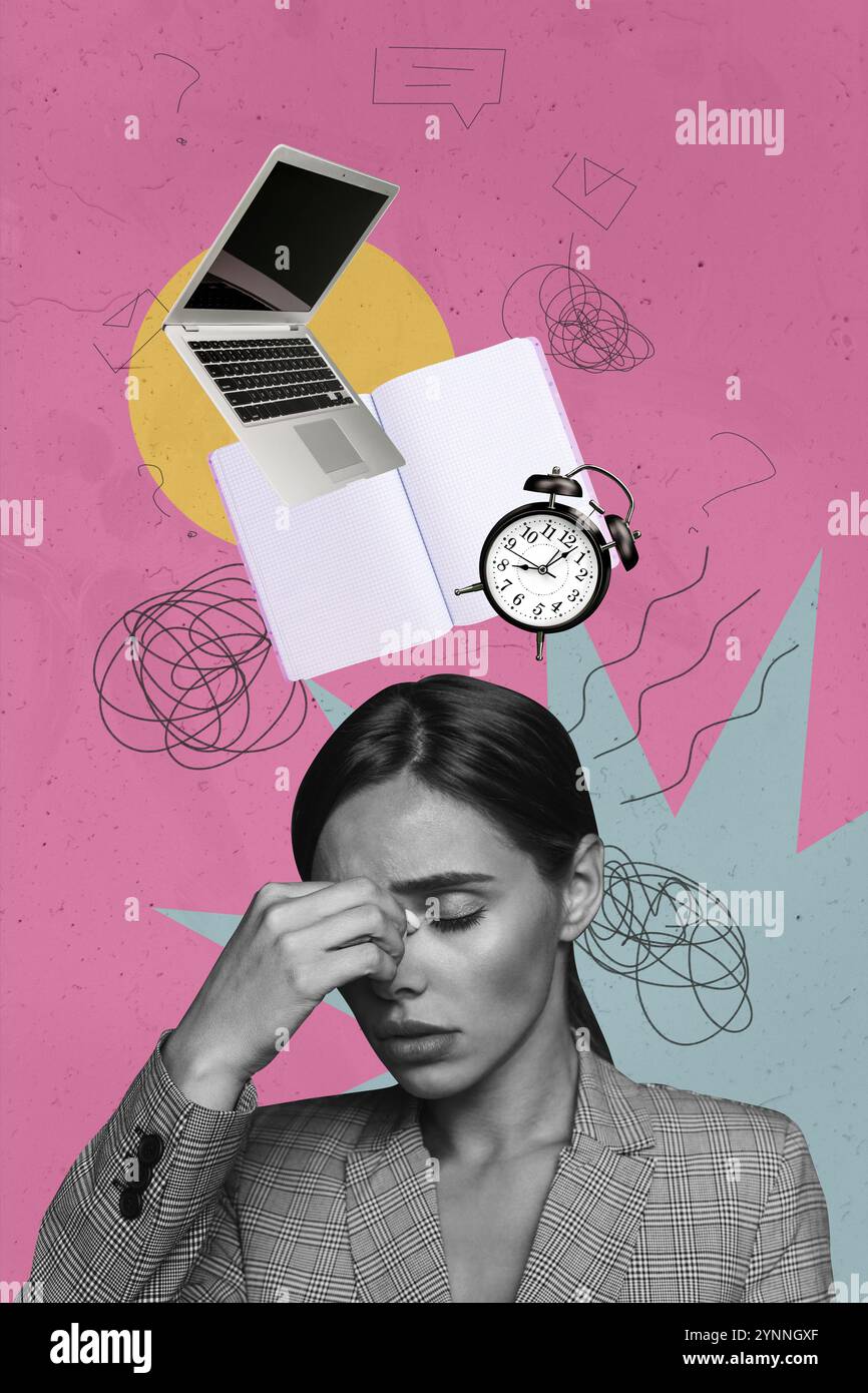 Creative artwork template sketch image 3D collage of overload burnout ...