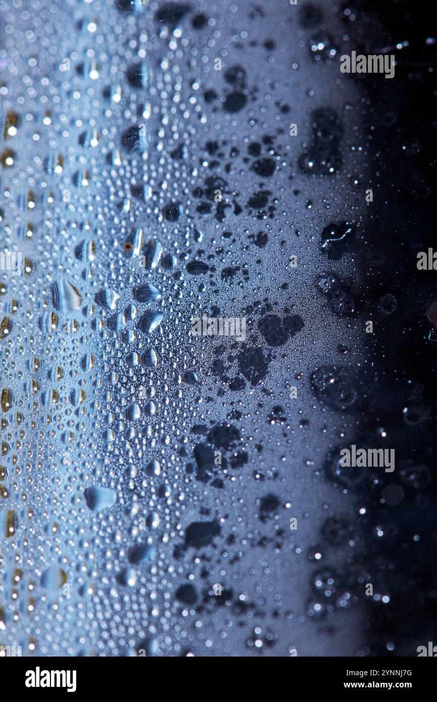 CLose Up of Condensation Bubbles and Marks on A Window Water Background ...