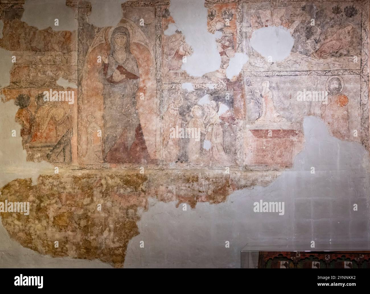 Large mural painting from the 14th century, legend of Saint Mary ...
