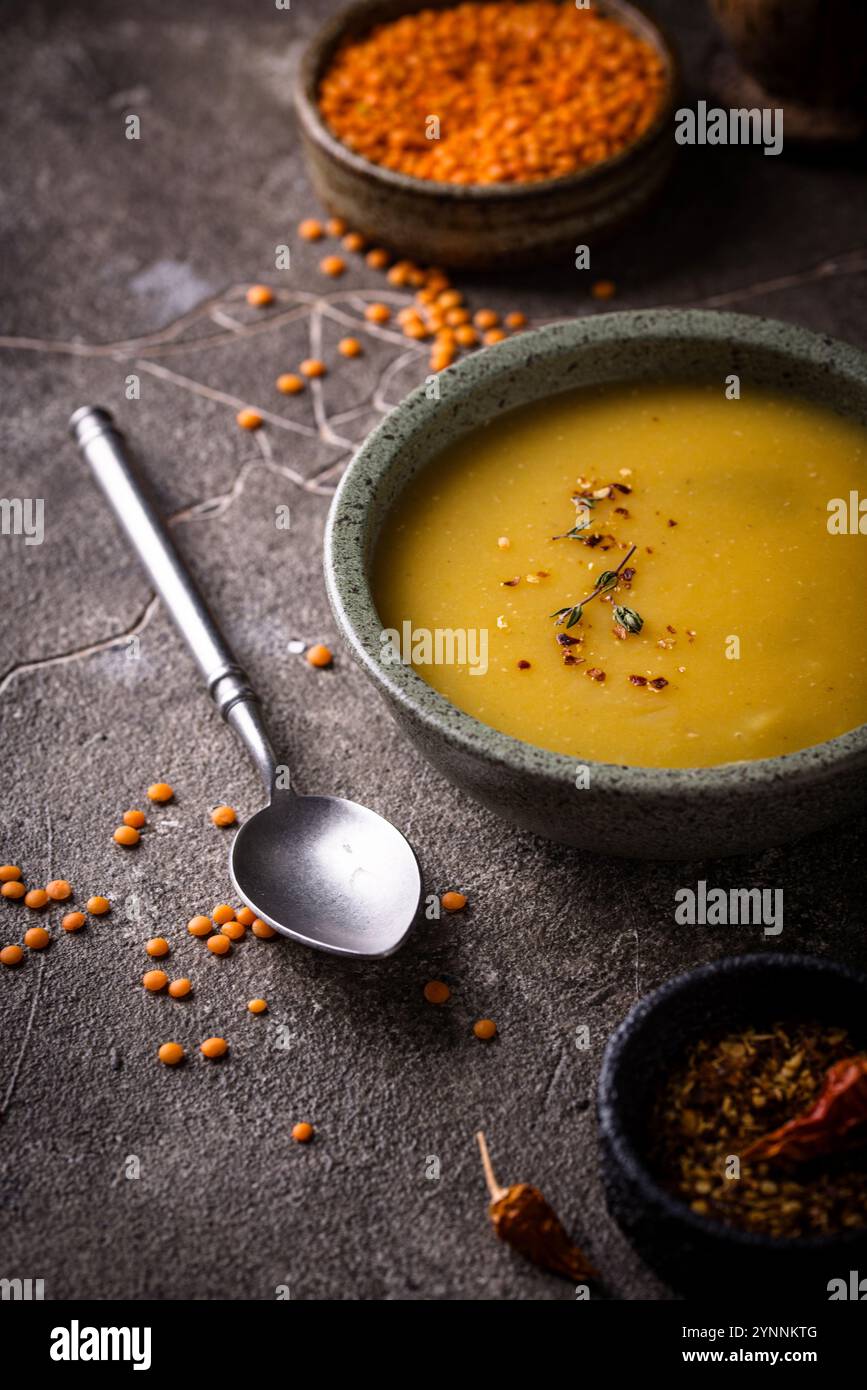 Healthy vegan lentil cream soup Stock Photo - Alamy