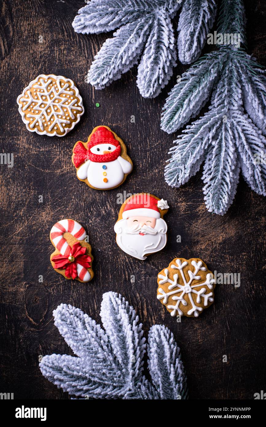 Christmas homemade gingerbread cookies with icing Stock Photo - Alamy