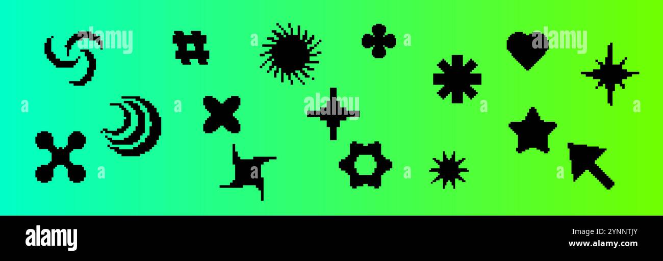 Black pixel symbols for retro-style digital interfaces Stock Vector ...