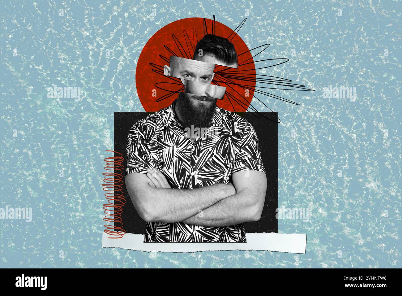 Composite trend artwork sketch image collage of young guy sad bad mood ...