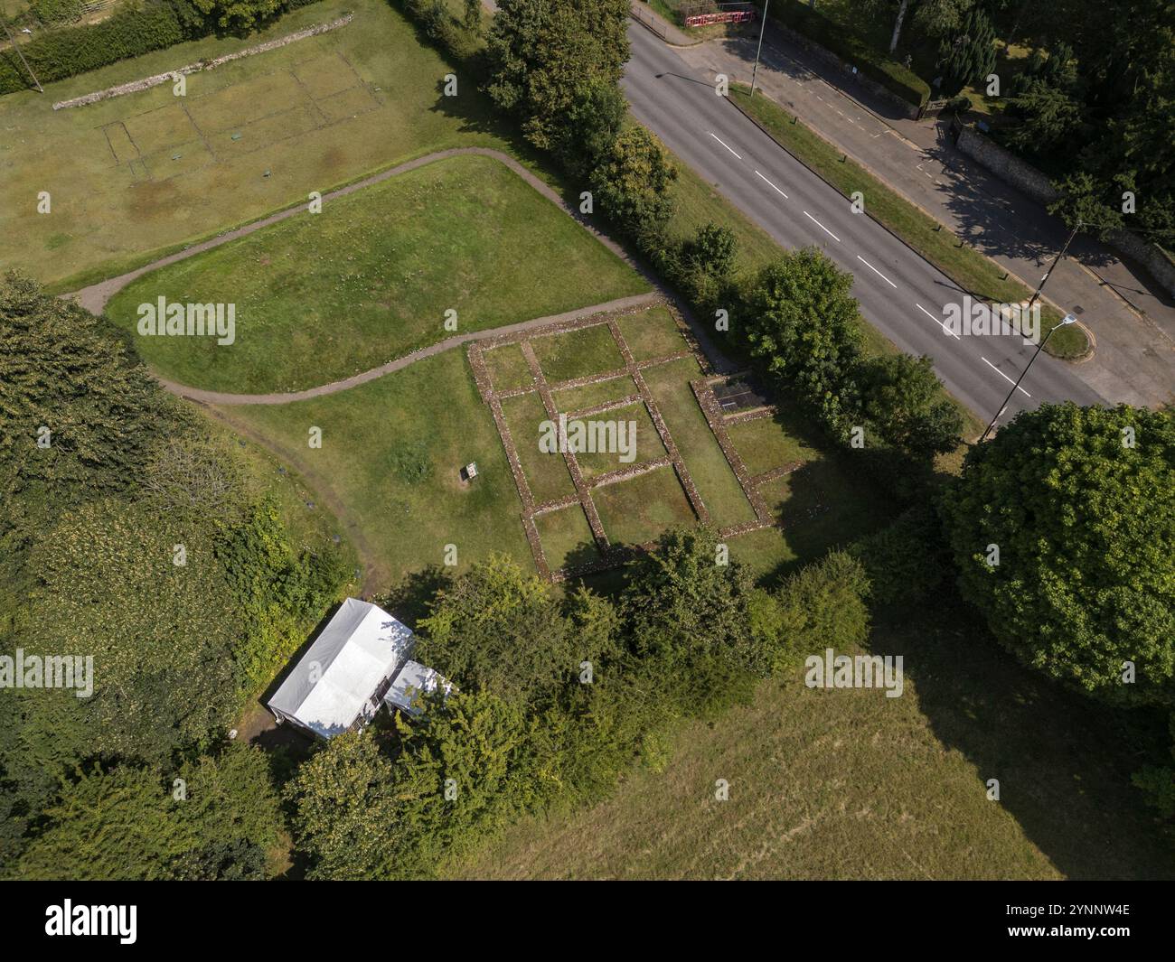 Aerial view of footings of 2nd Century house close to the Roman Theatre ...