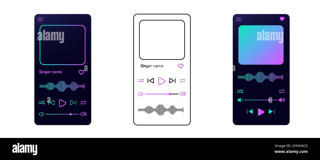 Minimal music player with gradient buttons for playback control Stock ...