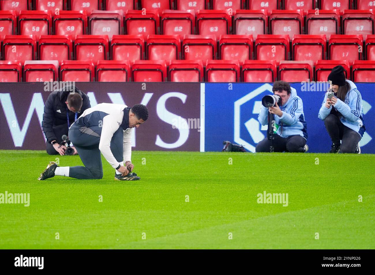 Real Madrid's Jude Bellingham during a training session at Anfield ...