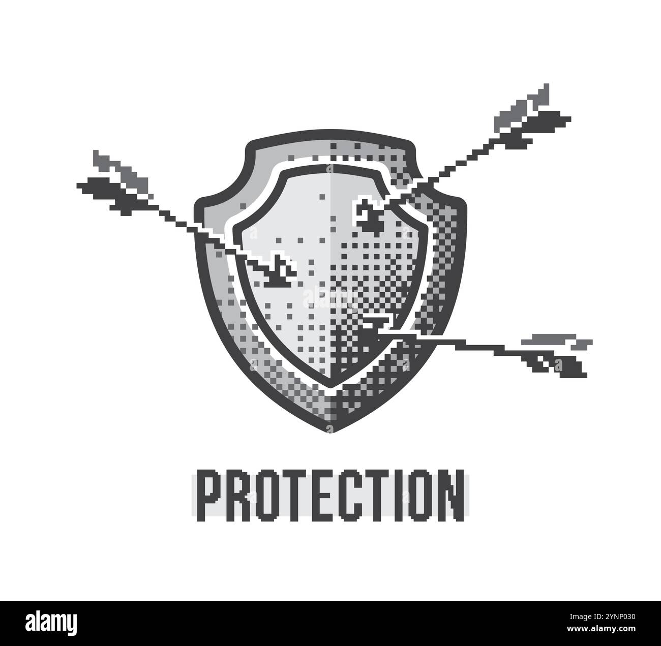 Shield with arrows. Protection concept. Pixel art vector illustration ...