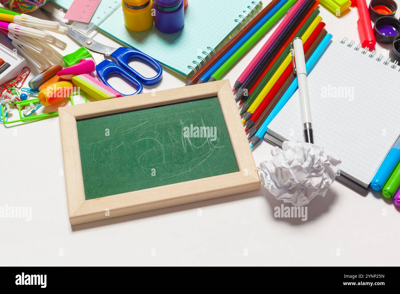Colorful school supplies top view Stock Photo - Alamy