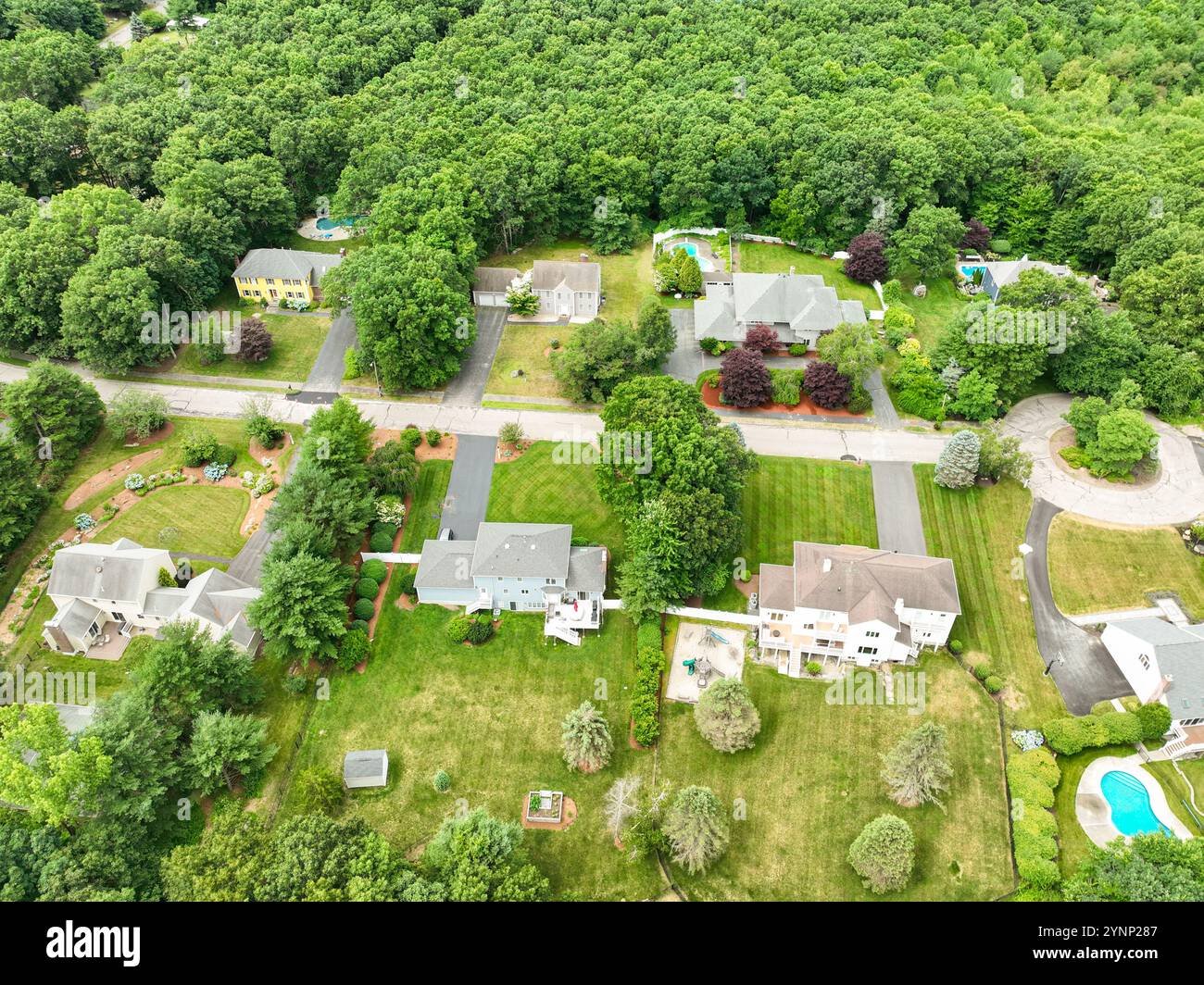 Aerial view of Suburban neighborhood in Sharon, Norfolk County ...