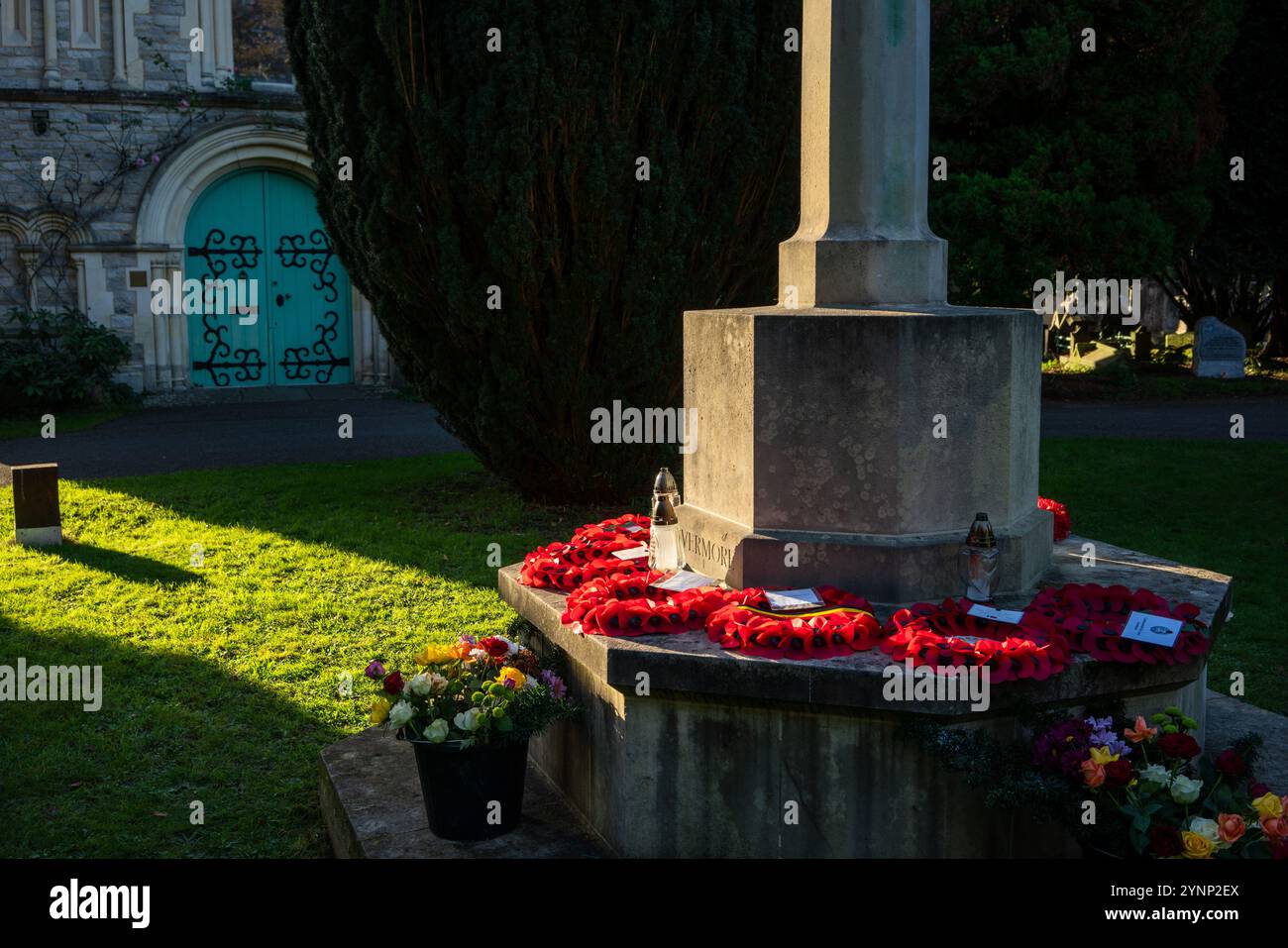 Poppy war remembrance wreaths and flowers laid by the The Cross of ...