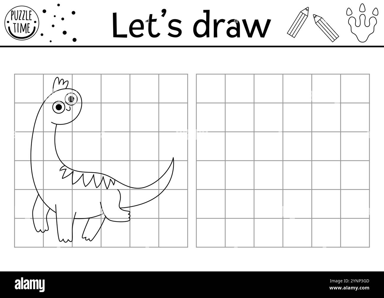 Draw the dinosaur. Vector prehistoric drawing practice worksheet with ...