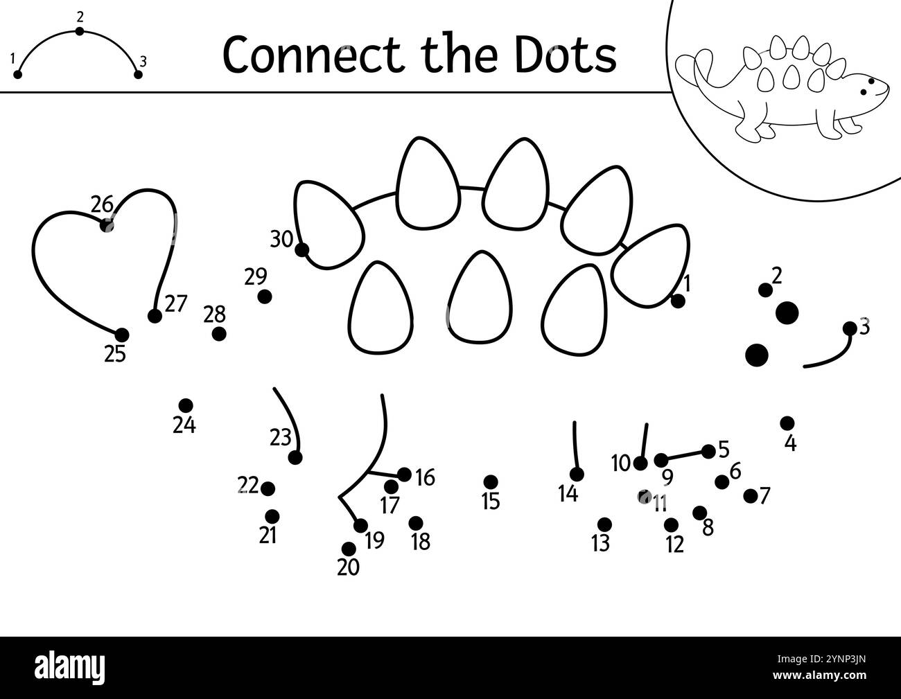 Vector black and white dot-to-dot and color activity with ankylosaur ...